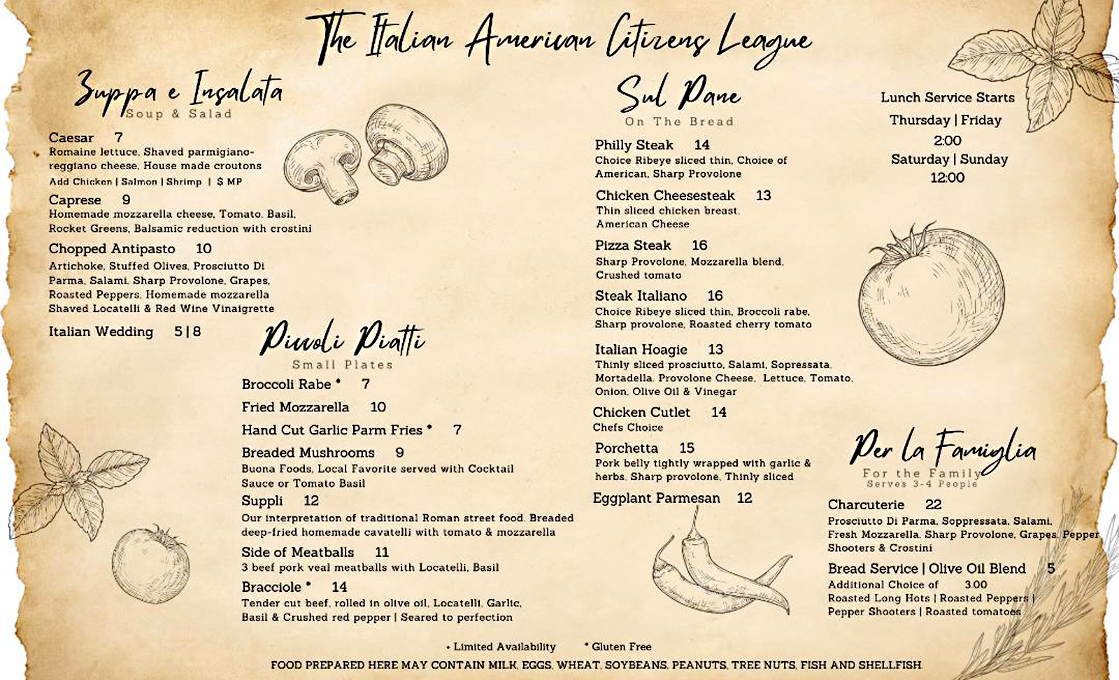 Menu - The Italian American Citizen's League